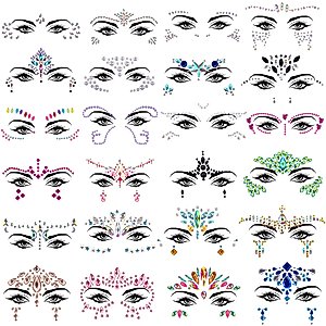 SIQUK 24 Sets Face Jewels Mermaid Face Gems Sticker Face Crystal Rhinestone Face Jewel for Festival Rave Carnival Party