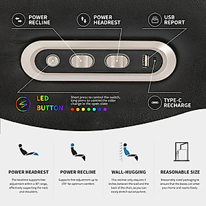 Airadlis Home Theater Seating Seats, Game Movie Theater Chairs Theater Recliner Sofa with 7 Colors Ambient Lighting, Lumbar Pillow, Side Pocket, Tray Table, Power Recline, Black