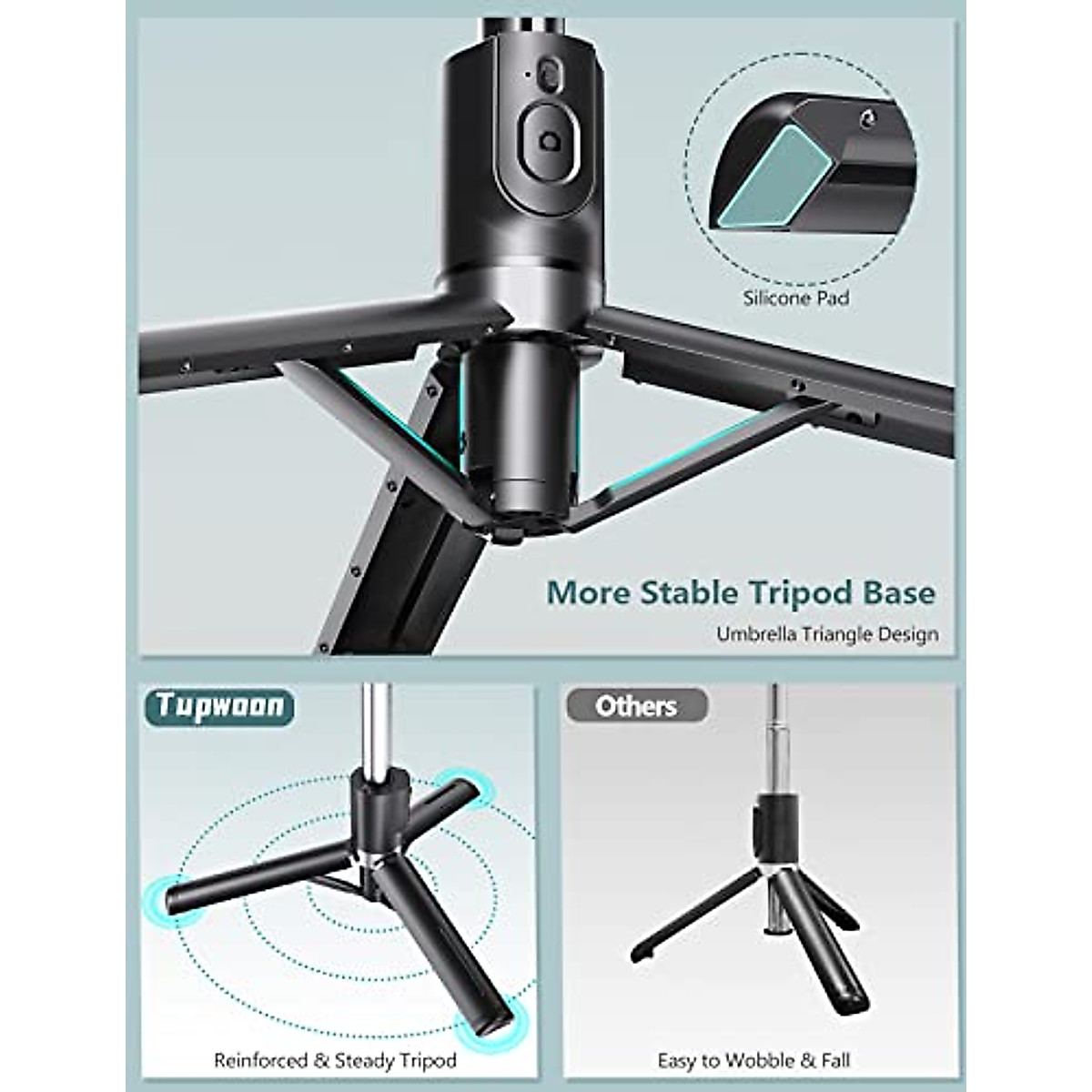 44.9 Inch Selfie Stick with Reinforced Tripod - 2 Fill Lights, Tupwoon Extendable & Portable Phone Tripod with Remote, Compatible with iPhone 14 Pro Max/13/12/11 Samsung Android