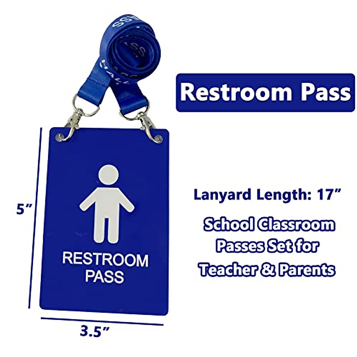 Hall Pass Lanyards with Large Card Passes, Unbreakable School Classroom Passes Set for Teacher Parents (Blue)