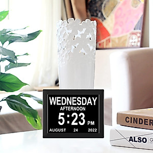Digital Calendar Clock Date and Time Day of The Week Clock 8 Alarm Options + Auto Dimming for Seniors Dementia Elderly Patients