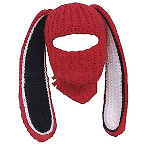 Peiiwdc Hat,Knitted Hat for Children Adult Windproof Foldable Winter Hat Cartoon Ear Shape Keep Warm Windproof Cycling Hat Jujube Red