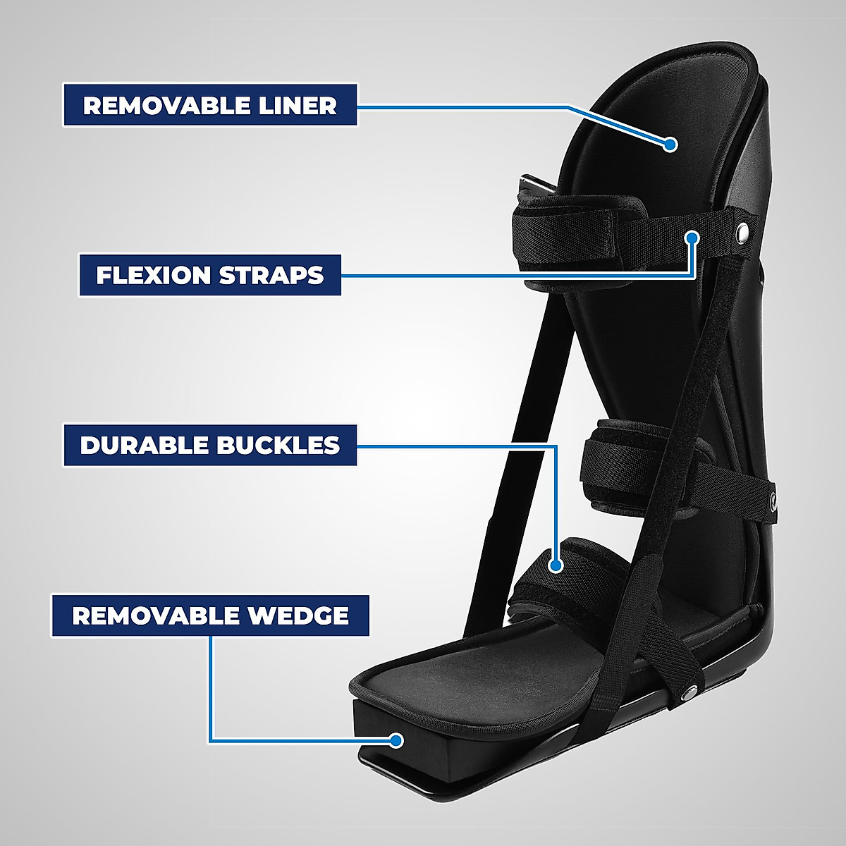 Brace On Adjustable Night Splint - Plantar Fasciitis, Achilles Tendon, Heel Spur, and Foot Pain Relief Stretching Boot for Men and Women, Large, Black