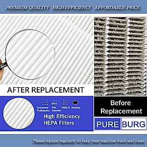 PUREBURG KJ65F-A1 Replacement True HEPA filter Compatible with GENIANI G-2000-FL and TCL CISNO iHome KJ65F-A1 KJ65F-A2 Air Purifiers, 2-Pack