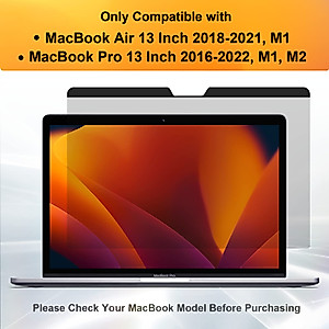Magnetic Privacy Screen MacBook Air 13 Inch(2018-2021, M1), Removable Anti Blue Light Glare Filter Screen Protector with Camera Cover for Mac air 13''