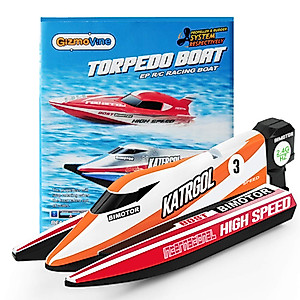 Gizmovine Mini Remote Control Boat for Kids Age 5-9, Fast Rc Boats for Pools Racing Submarine Water Toys Adults Kids Gift, Orange Upate Version