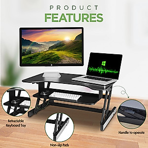 The House of Trade Standing Desk | Desk Riser Classic Stand Up Desk | 32 in Wide Fits 2 Monitors with Retractable Keyboard Tray (Black, 32" Wide)
