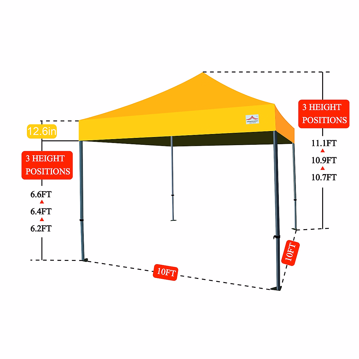 UNIQUECANOPY 10'x10' Pop Up Canopy Tent Commercial Instant Shelter with Heavy Duty Roller Bag, 4 Canopy Sand Bags, 10x10 FT Orange