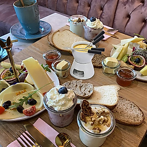 BSTKEY 400ML Ceramic Butter Warmer Set with 4 Forks, Fondue Pot Melting Pot Set, Melt Hot Pot Bowl Set For Cheese Chocolate Butter Caramel