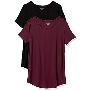 Amazon Essentials Women's Short-Sleeve Scoopneck Tunic, Pack of 2, Black/Burgundy, Medium