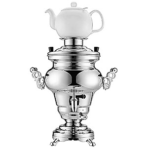 APL Electric Samovar Russian Persian Turkish Tea Maker Water Kettle Stainless Steel Ceramic Porcelain Teapot 5+1=6 Liter 110V 1000W Auto Shut Off, Keep Warm, 14x11x17, AI318