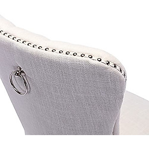 Kmax Linen Elegant Upholstered Dining Chairs, Fabric Armless Accent Chair with Ring Pull Solid Wood Legs, Set of 2 - Beige