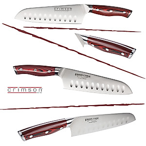 Ergo Chef Crimson Series 7" Santoku Japanese Chef Knife Forged High Carbon X50CrMoV15 German Stainless Steel - Hollow Ground Blade - G10 Handle