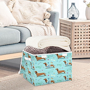 DIGTIA Storage Bins with Lids Decorative Dachshund Dog Foldable Storage Boxes with Handles Large Storage Basket Collapsible Organizer Containers for Closet Home Bedroom Office