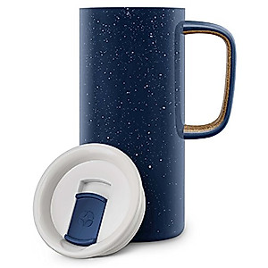 Ello Campy Vacuum Insulated Travel Mug with Leak-Proof Slider Lid and Comfy Carry Handle, Perfect for Coffee or Tea, BPA Free, Xavier Navy, 18oz
