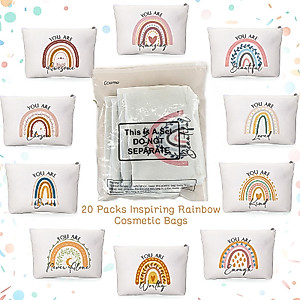 20 Pcs Rainbow Makeup Bags Bulk Inspirational Cosmetic Bags Motivational Quotes Canvas Bags with Zipper Encouragement Pouch Gift for Women Birthday Christmas Employee Appreciation Gift(Rainbow)