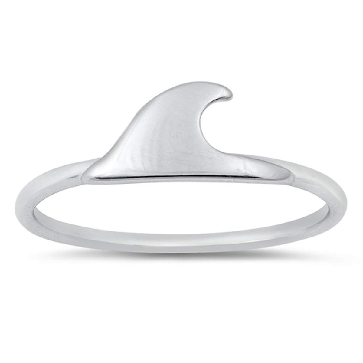High Polish Wave Ocean Shark Ring New .925 Sterling Silver Band Size 6