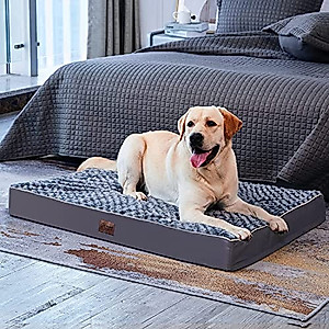 Large Orthopedic Dog Bed for Medium, Large and Extra Large Dogs, Egg-Crate Foam Pet Bed Mat with Rose Plush Removable Cover, Waterproof Lining, and Non-Slip Bottom, Machine Washable