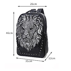 seamand Personalized 3D Lion PU Leather Casual Laptop Backpack for Men Durable Travel Daypack (Gold color)