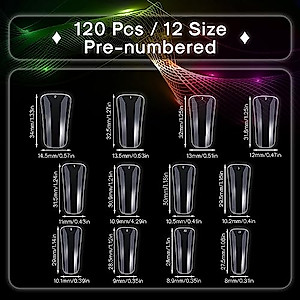 120PCS Clear Square Nail Tips,Short Nail Tips Full Cover Natural Crystal Duck Feet Styel for Wide French False Nail Extension, Acrylic Nails Professional for Y2K-inspired Designs(12 Size Clear)