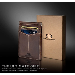 SERMAN BRANDS RFID Blocking Wallet Slim Bifold - Genuine Leather Minimalist Front Pocket Wallets for Men with Money Clip Gift (Texas Brown Rogue)