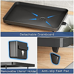 PXRACK Dish Drying Rack, Dish Rack for Kitchen Counter with Utensil Holder, Space-Saving Durable Dish Drainer Organizer with Drainboard for Kitchen, Black