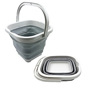 SAMMART Set of 2-5L (1.3 Gallon) Sqare Collapsible Plastic Bucket - Foldable Square Tub - Portable Fishing Water Pail - Space Saving Outdoor Waterpot (2, Grey)