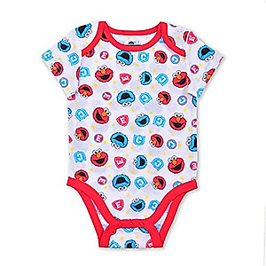 Sesame Street Boys’ 4 Pack Bodysuit for Newborn and Infant – Blue/Red/Grey/White