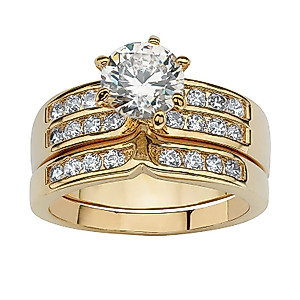 PalmBeach Goldtone Round Cubic Zirconia Bridal Ring Set Sizes 6-10 Size 8