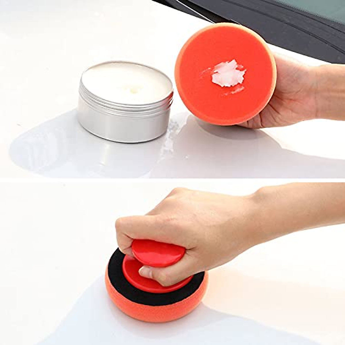 Car Wax Polish Sponge with Handle, Applicator Pad for Car Interior Care/Waxing/Polishing/Paint Cleaning - 12 Pcs