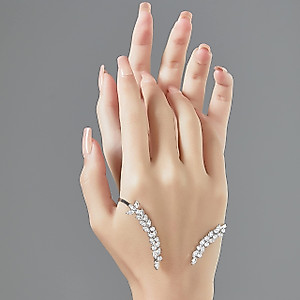 Mytys Silver Adjustable Palm Rings for Women-Cubic Zirconia Open Hand Palm Bracelet Ring-Full CZ Multiple Finger Ring (Hope Leaf Silver)