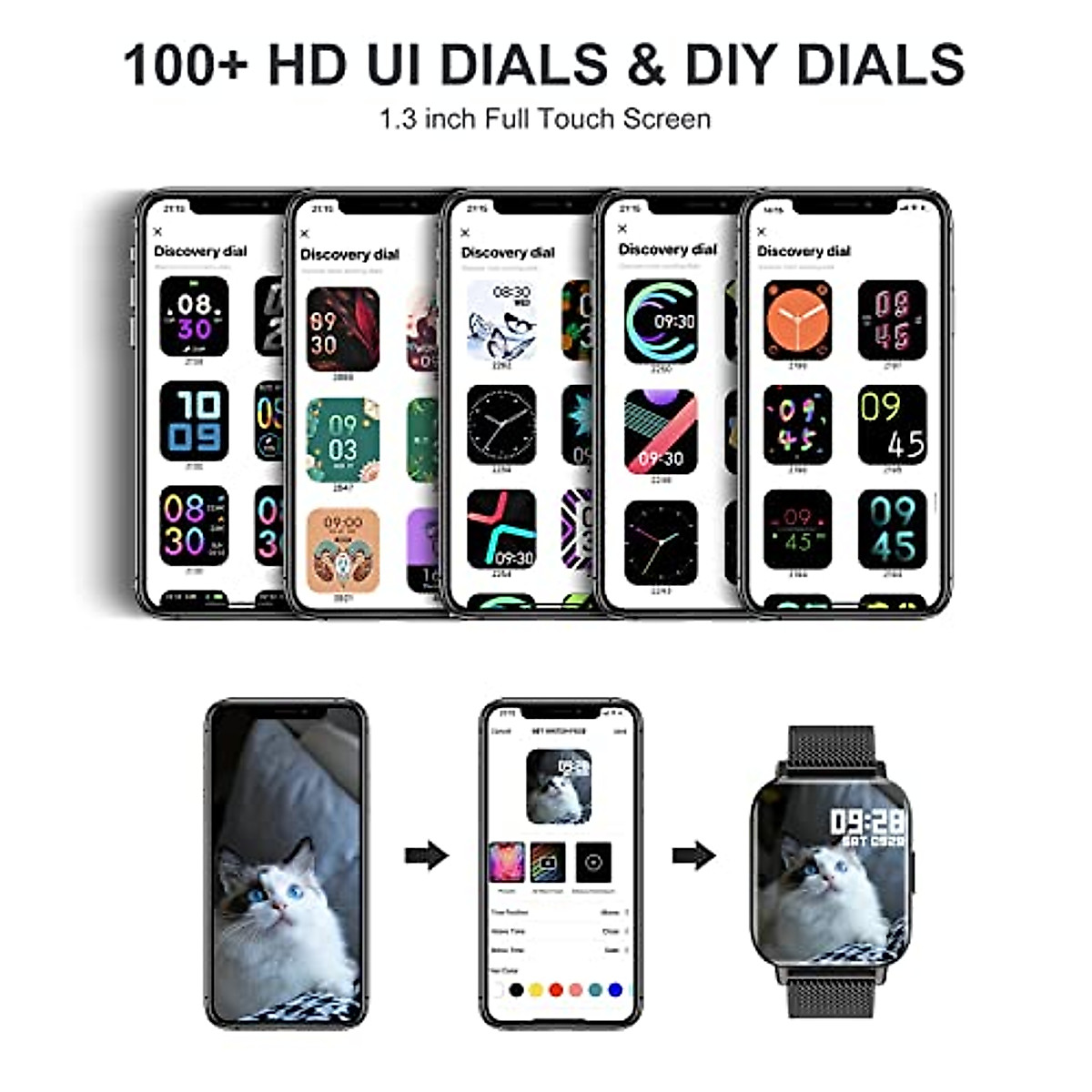 Lefitus Smart Watch with Call Receive/Dial for Android Phones and iPhone Compatible,Fitness Tracker 1.7" Full Touchscreen with Heart Rate Monitor Waterproof Smartwatch for Women Men