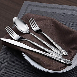 HaWare Hammered 65-Piece Silverware Set for 12, Stainless Steel Flatware Cutlery Serving Utensils, Modern Design Eating Tableware for Home Kitchen Hotel Restaurant, Mirror Polished, Dishwasher Safe
