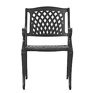 Christopher Knight Home Hallandale Outdoor Cast Aluminum Chairs, 2-Pcs Set, Antique Matte Black