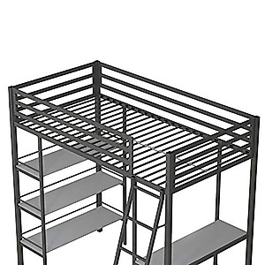 Little Seeds Nova Metal Bed w/Shelves, Twin Bunk, Gunmetal Gray Loft,