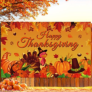 Happy Thanksgiving Photo Backdrop, Fall Maple Leaves Turkey Pumpkin Themed Thanksgiving Banner for Thanksgiving Party Decorations, 71x43 Inches