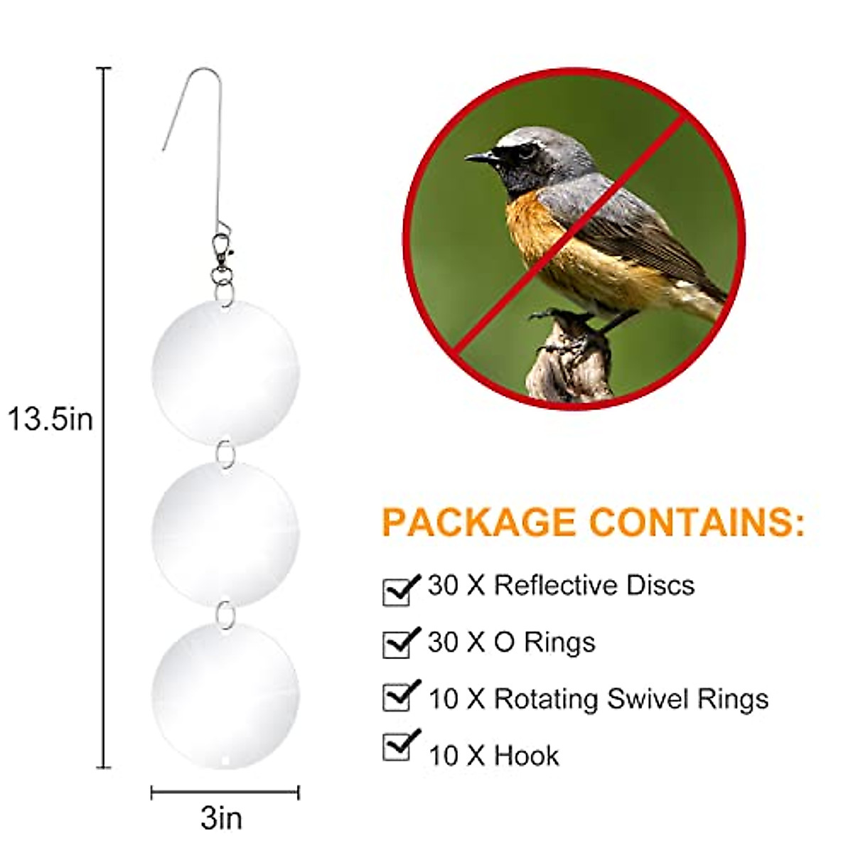 XPCARE 30 Pcs Bird Scare Discs -Highly Reflective Double-Sided Bird Reflectors, Upgraded Discs Set Reflective to Keep All Birds Away Like Woodpeckers, Pigeons, Ducks