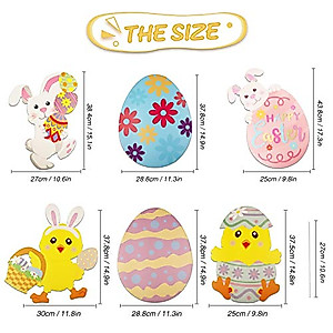 6 Pcs Easter Yard Signs Outdoor Easter Eggs Yard Signs Easter Yard Decorations Easter Lawn Decoration Easter Yard Art Decoration with 12 Plastic Stakes for Garden Lawn Yard Easter Props Decoration