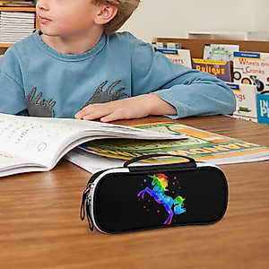 Rainbow Unicorn PU Leather Pencil Pen Case Organizer Travel Makeup Handbag Portable Stationery Bag