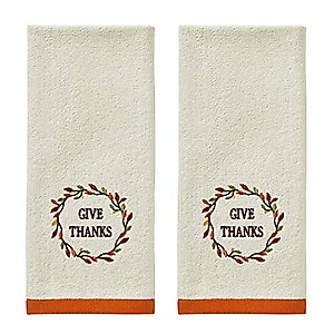 SKL Home Harvest Wreath Thanks Hand Towel Set, White 2 Count