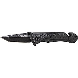 Smith & Wesson Extreme Ops CK405 5.84in High Carbon S.S. Folding Knife with a 2.35in Tanto Blade and G-10 Handle for Outdoor, Tactical, Survival and EDC