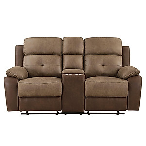Lexicon Marianna Polished Microfiber Double Glider Reclining Loveseat, Brown