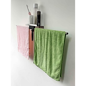 30 inch Stainless Steel Towel Bar, Adhesive No-Drill Towel Rod with Shelf, Towel Holder with Toothbrush Razor Hooks, Towel Rack for Kitchen Bathroom Accessories, Brushed 1 Pack