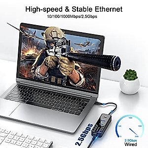 USB C to Ethernet 2.5G Adapter, QGeeM 4-in-1 USB C Hub to 4k Monitor,100W Power Delivery,2 USB 3.0,Full Function USB C Adapter Compatible for Thunderbolt 3/4 MacBook,Lenovo,Dell,HP,Surface
