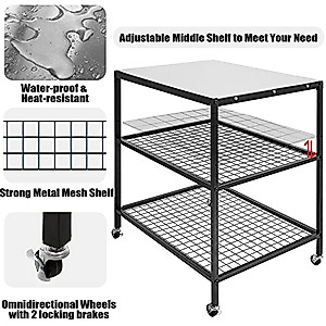 WEASHUME Three-Shelf Movable Food Prep and Work Cart Table Stainless Steel Grill Cart Modular Table with Wheels Commercial Kitchen Table Heavy Duty Grill Cart Outdoor Cart 31.5"×24"×35.5"