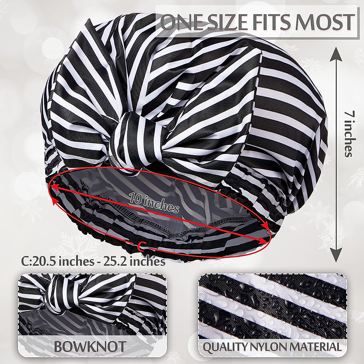 2 Pieces Shower Caps for Women, Waterproof Reusable Shower Hair Caps Elastic Hem Shower Bath Caps for Long, Short and Curly Hair for Women Girls (Black Dot and Stripe)