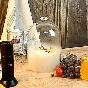 TMKEFFC Smoking Cloche For Food Drinks With Wood Base, Cocktails Smoke Infuser Accessory, Glass Dome for Smoker Gun