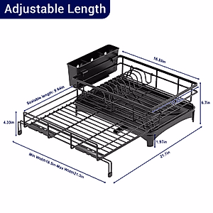 Large Dish Drying Rack,Extendable Dish Rack With Cutlery Holder, Anti-Rust Black Dish Racks For Kitchen Counter,Stainless Steel Dish Drainers For Kitchen Counter,Over The Sink Drying Rack Kitchen