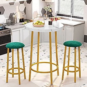 tantohom Bar Table and Chairs Set,3 Piece Round Pub Dining Table Set with Bar Stools Counter Height White Wood Top Metal Frame Bistro Table for 2, Easy Assembly