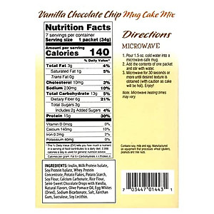 Nutmeg State Nutrition - High Protein Mug Cake Mix, 15g Protein, Low Calorie, Low Net Carbs, Low Fat, High Fiber, Gluten Free, Ideal Protein Compatible, 7 Servings Per Box (Vanilla Chocolate Chip)